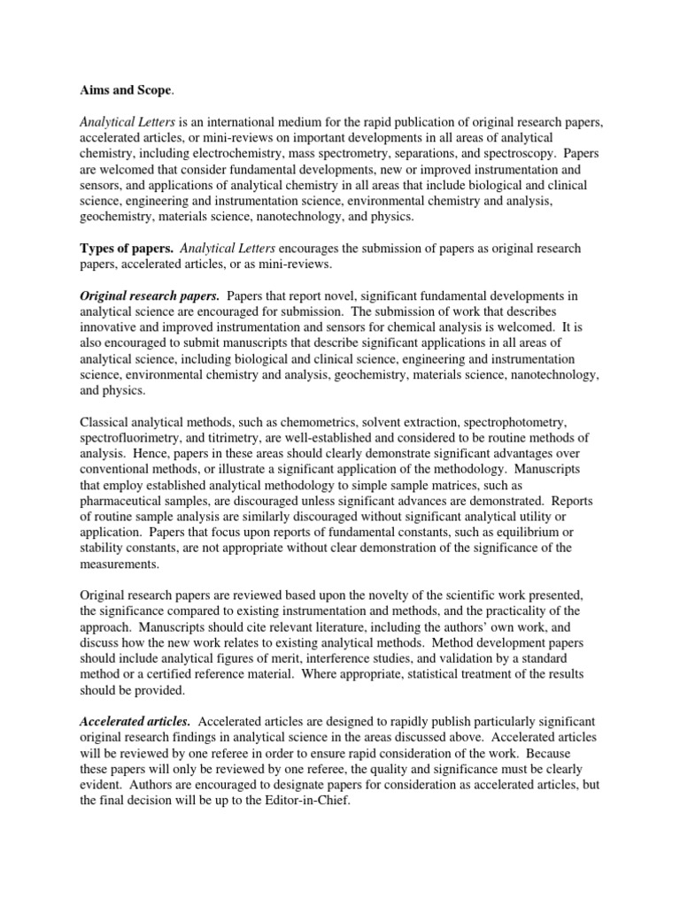 Analytical Letters Aims and Scope 3-9-10 | PDF | Analytical Chemistry ...