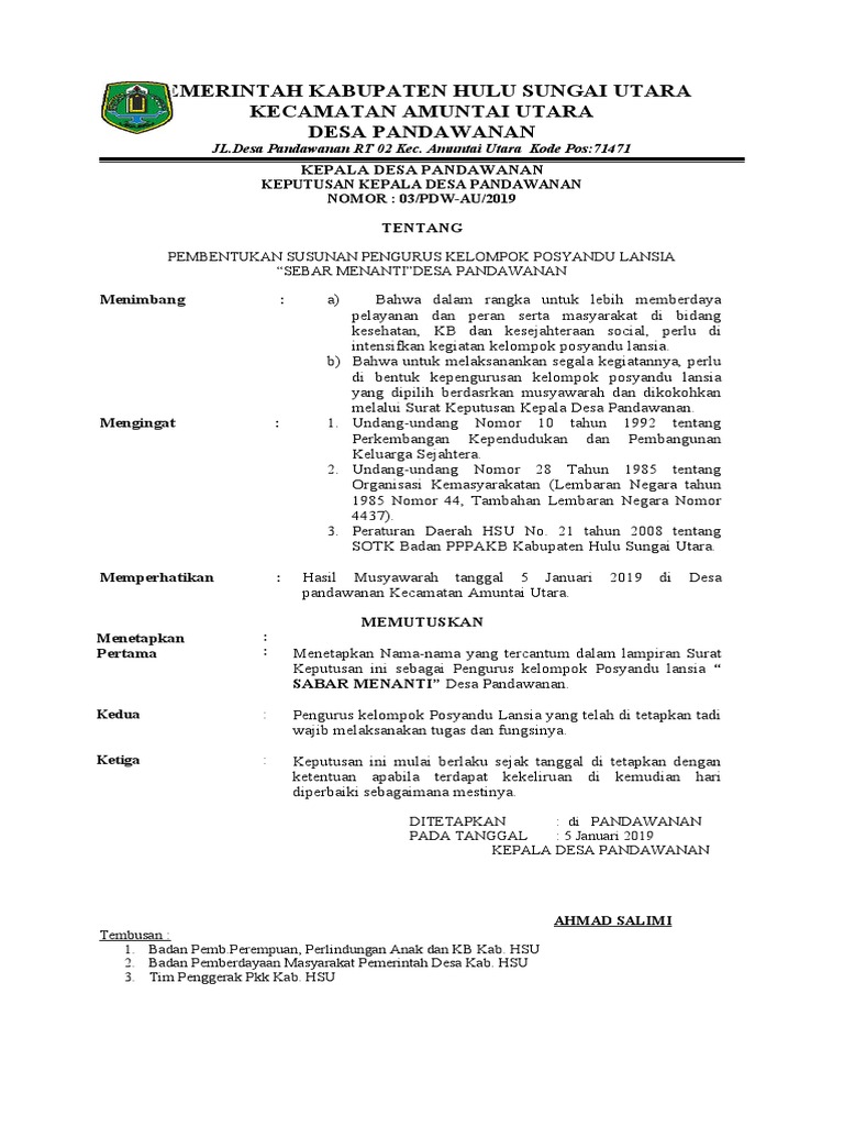 SK Posyandu, Lansia, BKB, BKL, BKR | PDF