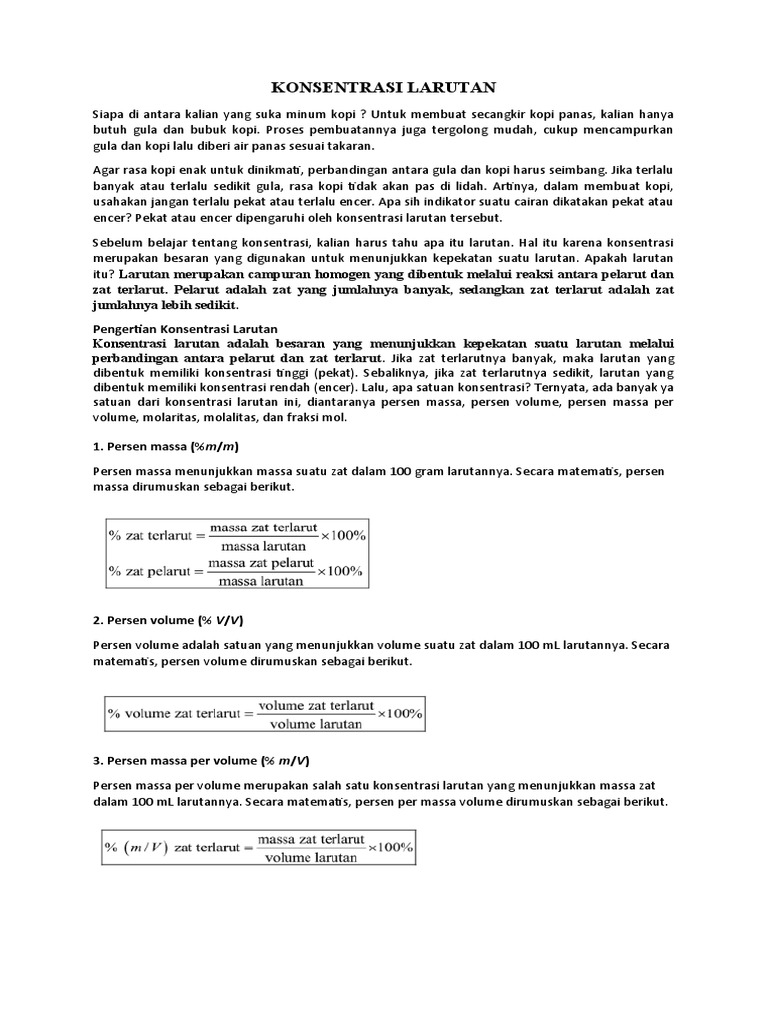 Konsentrasi Larutan | PDF | Pengembangan Diri | Sains & Matematika