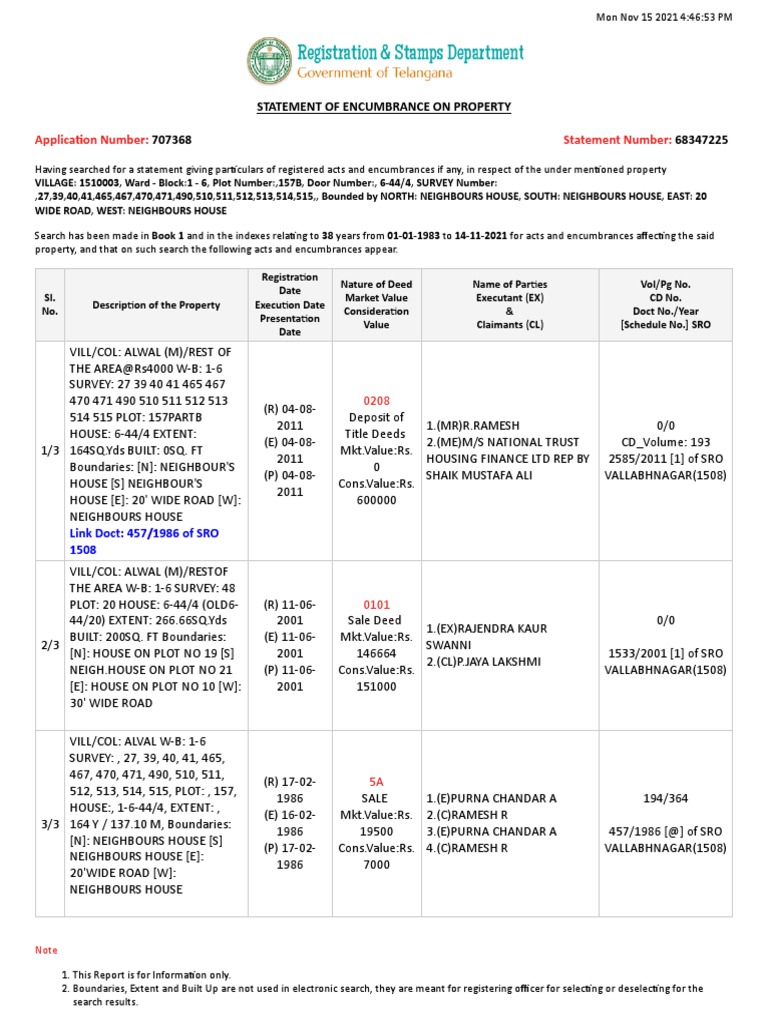 Statement of Encumbrance On Property | Download Free PDF | Natural ...