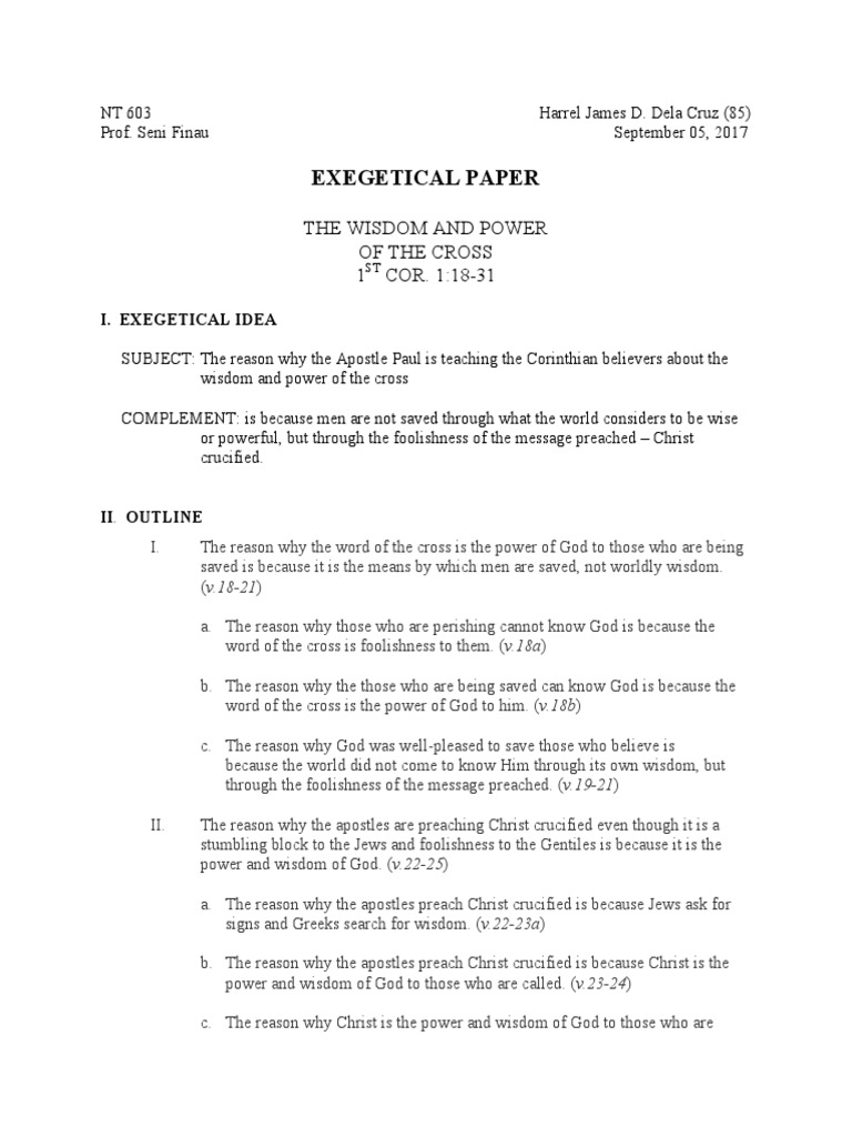 Exegetical Paper - 1 Cor One 18-31 | PDF | First Epistle To The ...