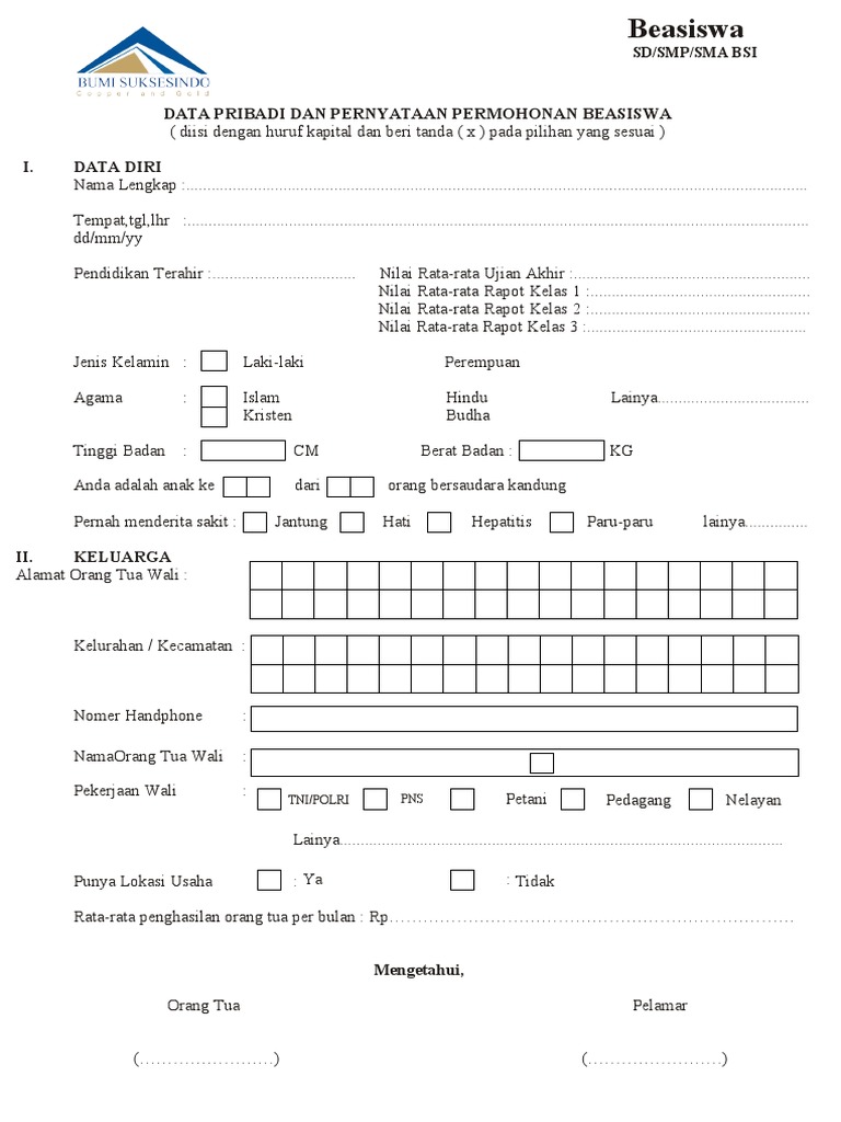 Formulir Beasiswa SD, SMP, SMA | PDF