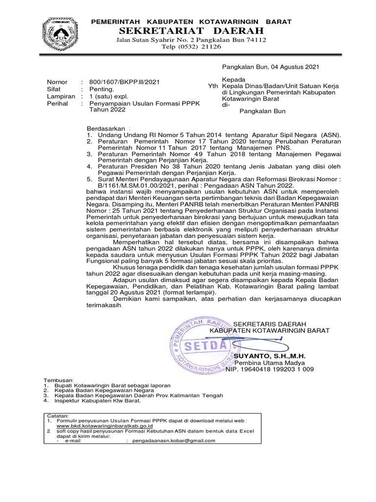 Surat Usulan Formasi Pppk 2022 Pdf Pdf