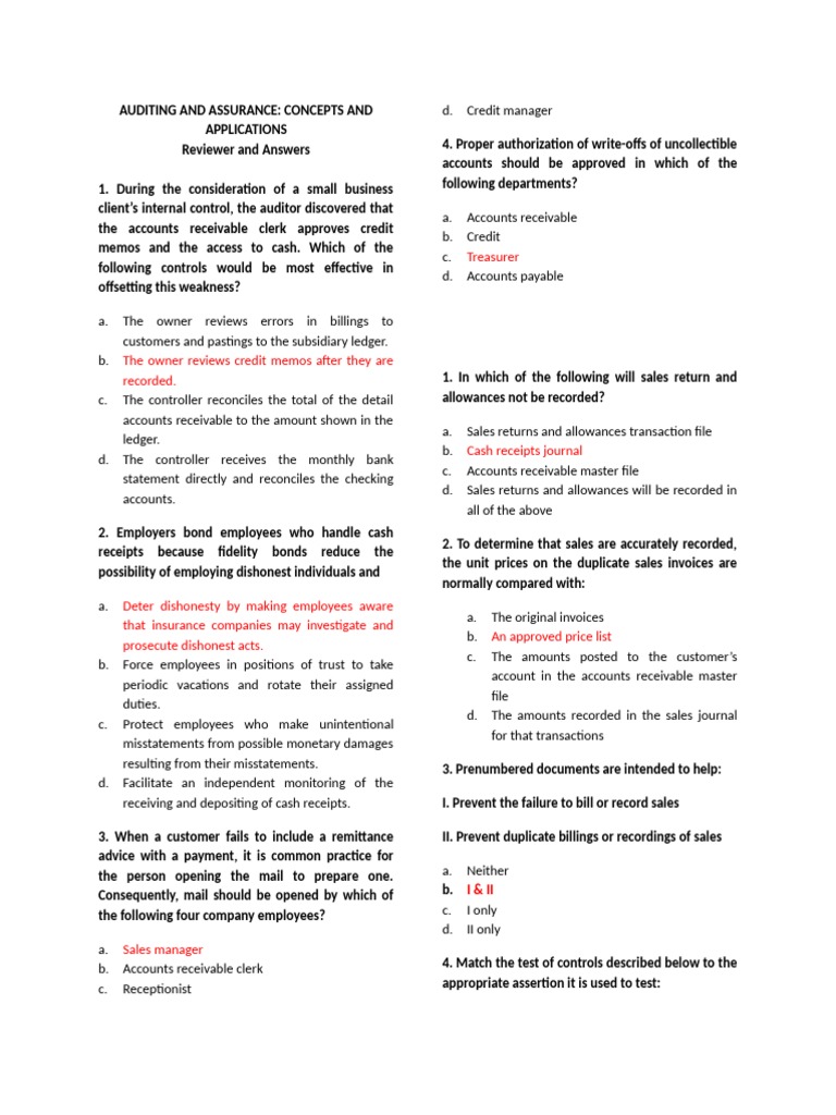 Auditing Reviewer and Answers | PDF | Payroll | Audit
