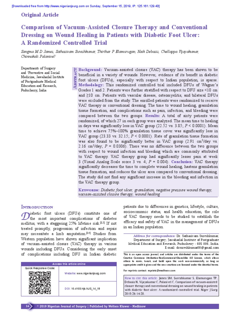 Comparison of Vacuum-Assisted Closure Therapy and Conventional Dressing ...