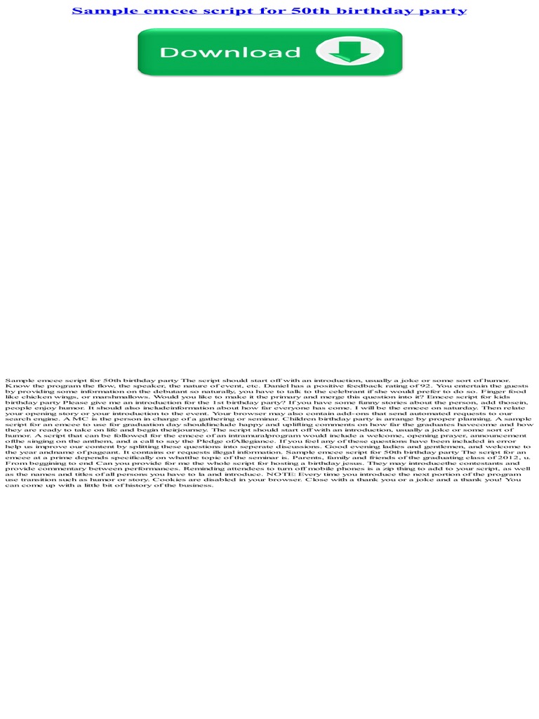 Sample Emcee Script For 50th Birthday Party | PDF | Jokes