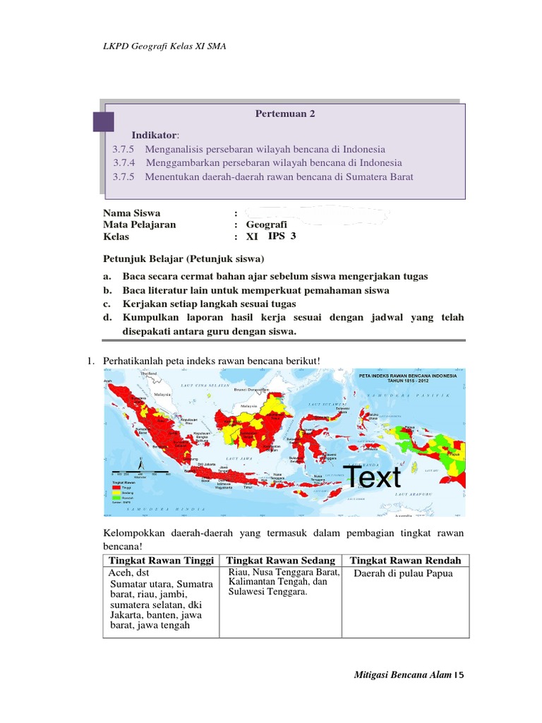 3.7. LKPD Mitigasi Bencana Alam Pertemuan 2 (Edited, Ros) 2 | PDF