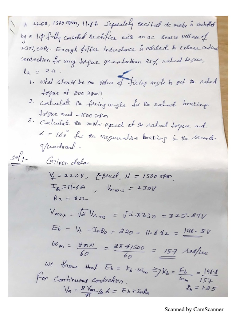 Solved Numerical Problems On DC Motor Drives | PDF