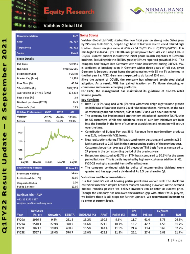 Vaibhav Global LTD: Going Strong | PDF | Financial Analyst | Financial ...