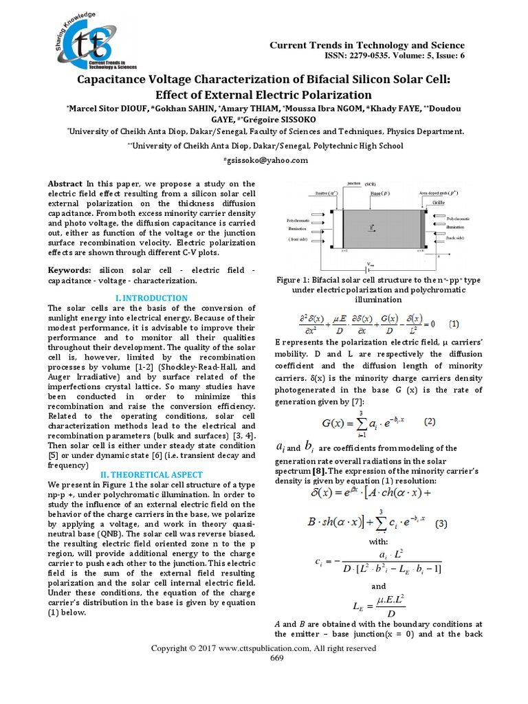 Capacitance Voltage Characterization of Bifacial Silicon Solar Cell ...