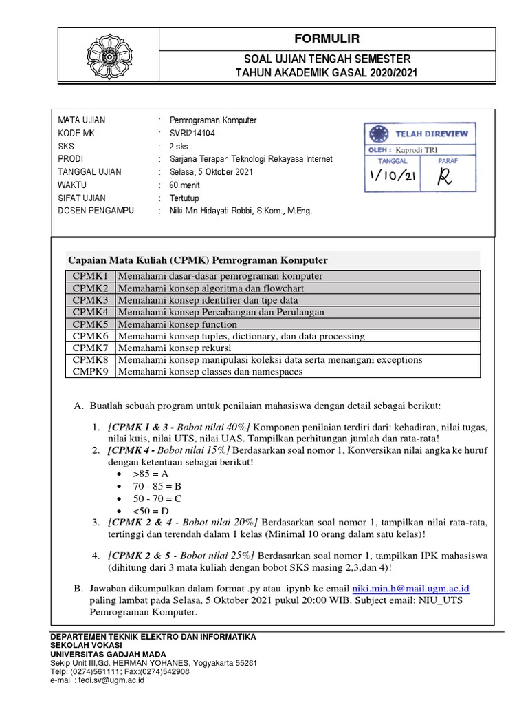 Soal UTS Pemrograman Komputer | PDF | Komputer