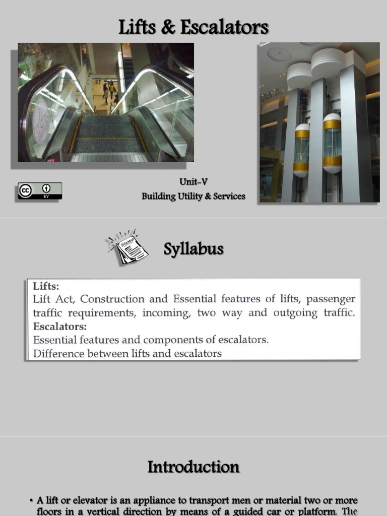 Lifts & Escalators: Unit-V Building Utility & Services | PDF | Elevator ...