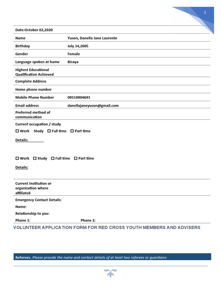 RCY Volunteer Application Form | PDF | Volunteering | Privacy