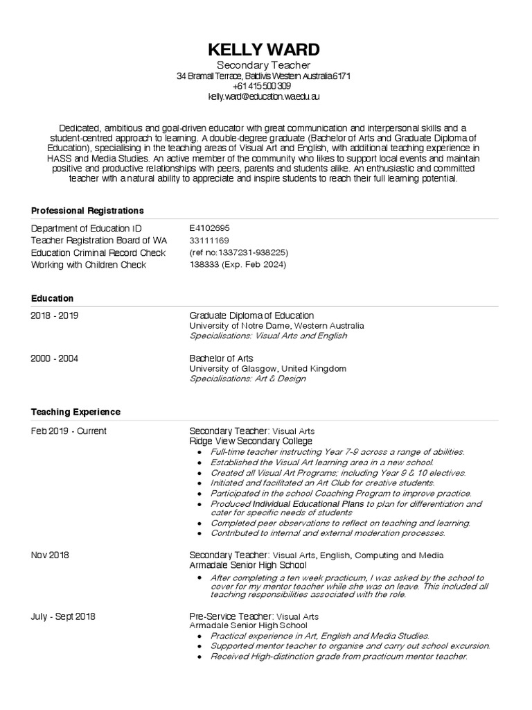 K Ward CV | Download Free PDF | Mentorship | Teachers