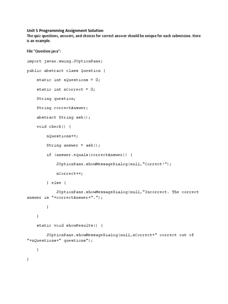 Unit 5 Programming Assignment Solution | PDF | Quiz | Software Development