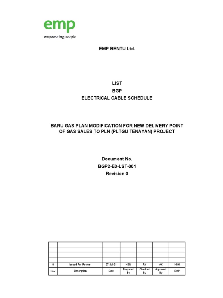 Electrical Cable Schedule for Gas Sales Project | PDF | Components ...