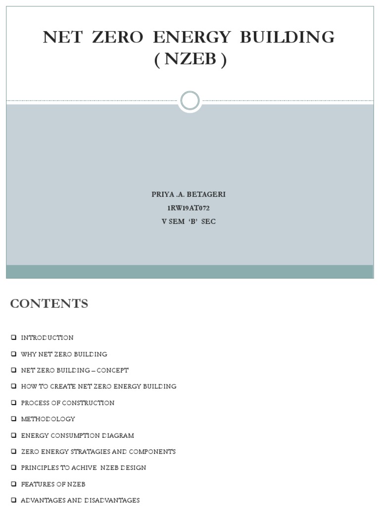 Net Zero Energy Building (Nzeb) : Priya .A. Betageri 1RW19AT072 V Sem B ...