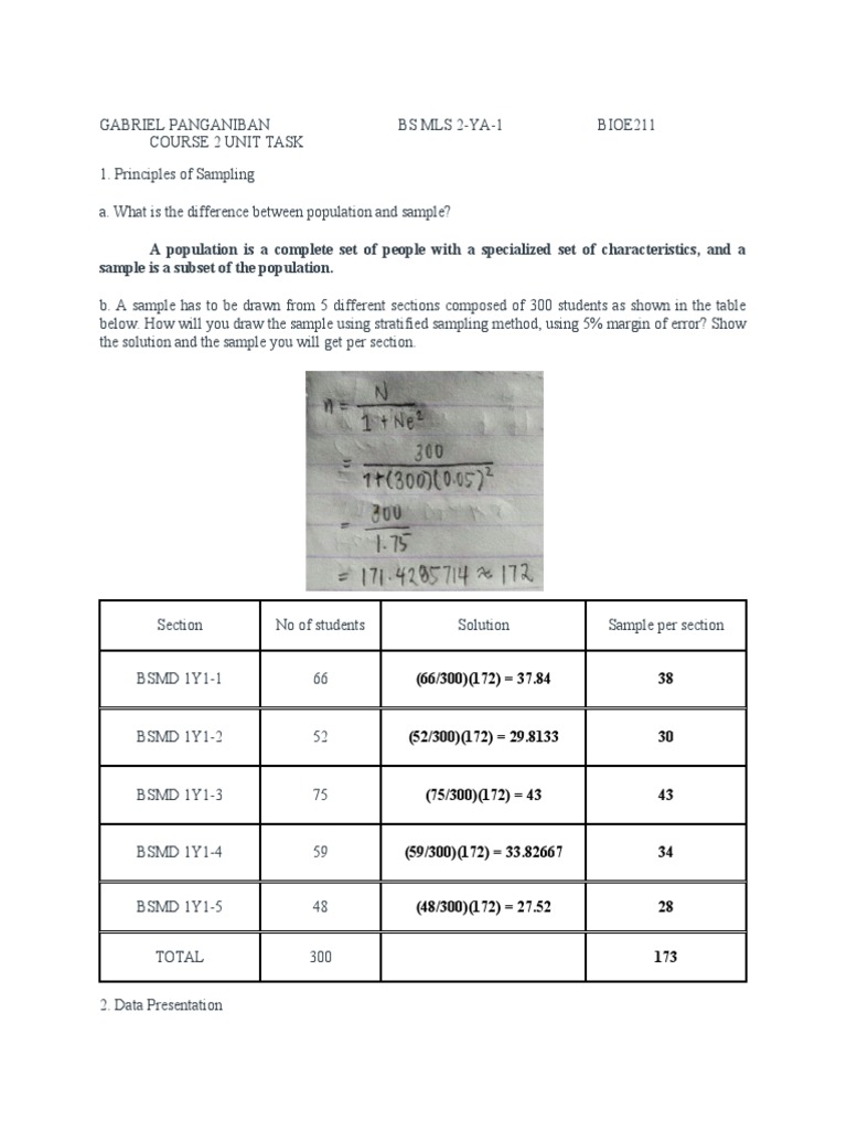 (COURSE 2 UNIT TASK) Principles of Sampling and Data Presentation | PDF | Sampling (Statistics ...