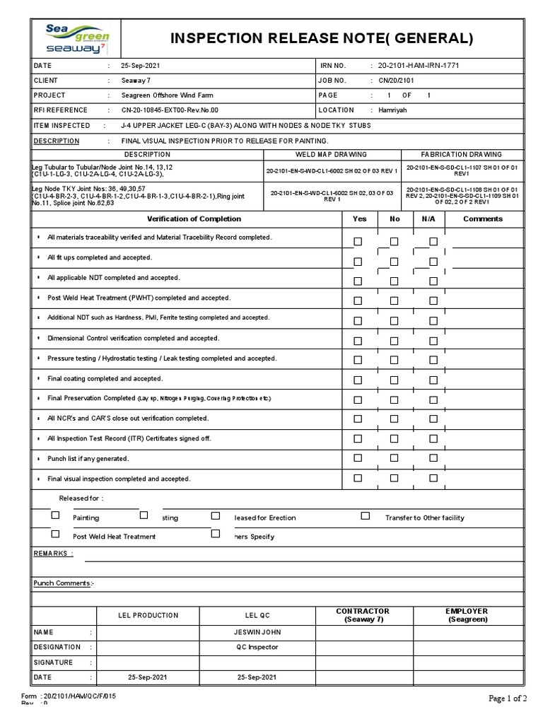 Irn Sampl2 | PDF | Industrial Processes | Nondestructive Testing