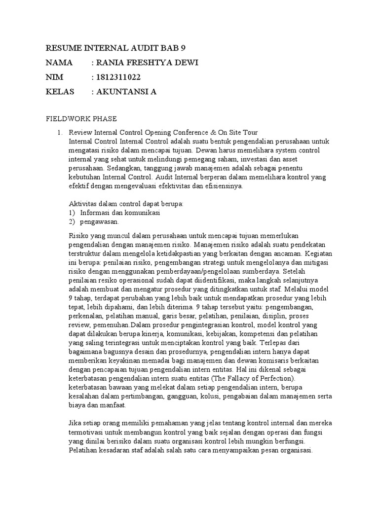 Resume Internal Audit Bab 9 Rania 1812311022 | PDF