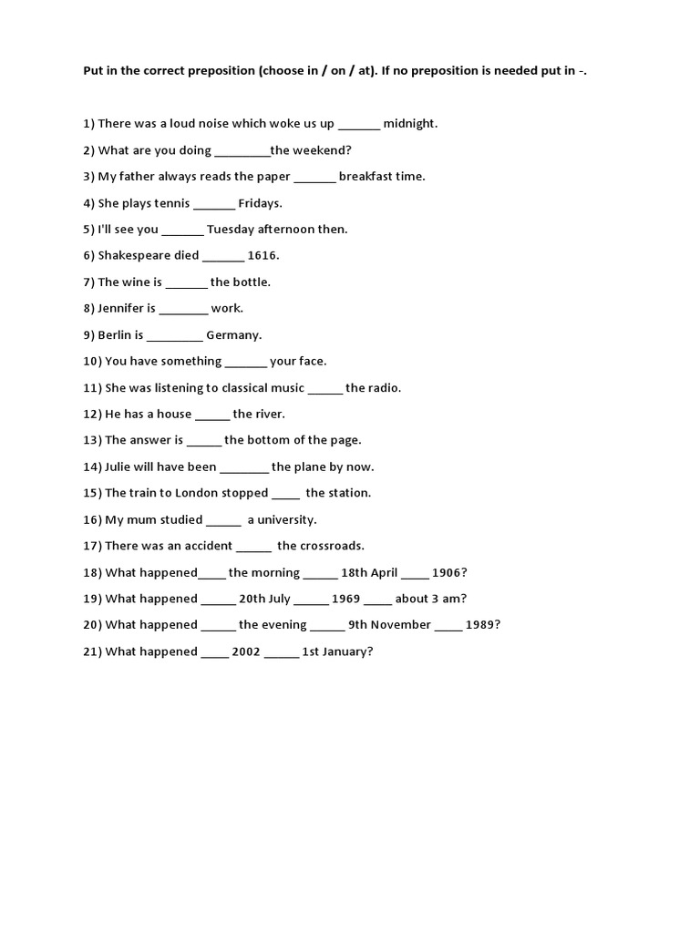 Preposition Exercises | PDF