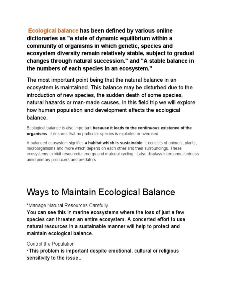Ways To Maintain Ecological Balance | PDF | Ecology | Ecosystem