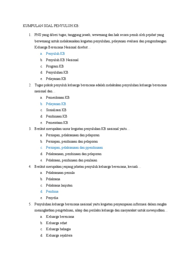 Kumpulan Soal Penyuluh KB | PDF