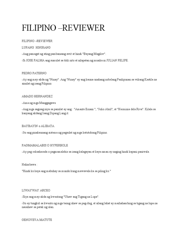 Filipino Reviewer 1 | PDF