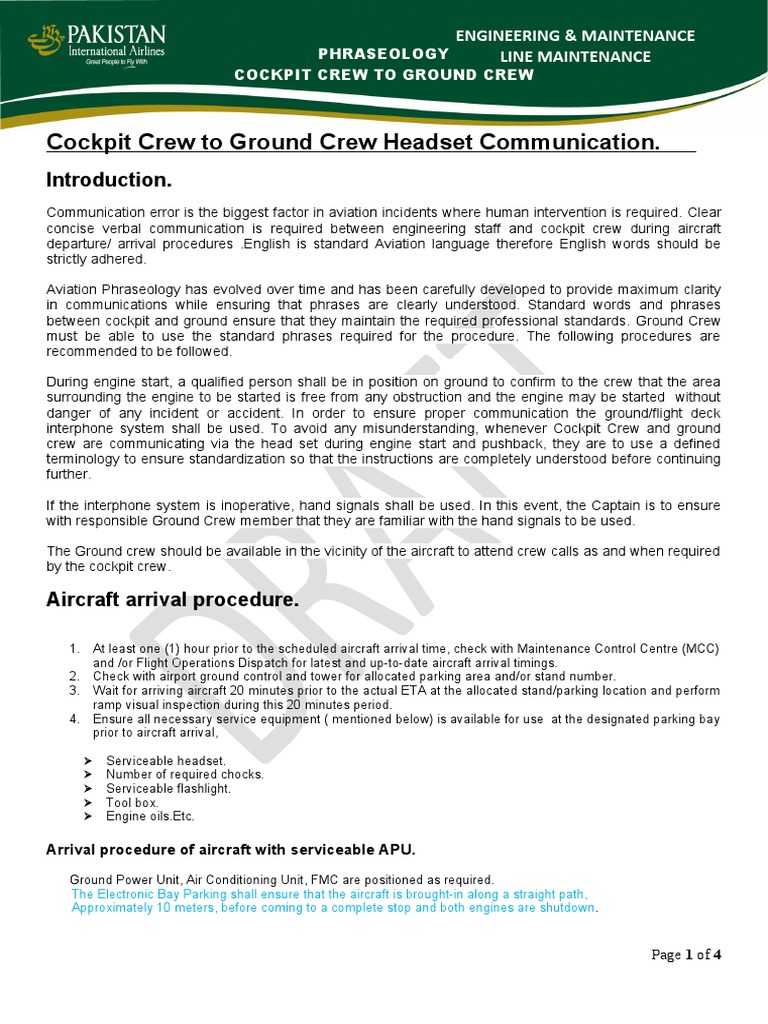 Cockpit Crew To Ground Crew Headset Communication | PDF | Aviation ...