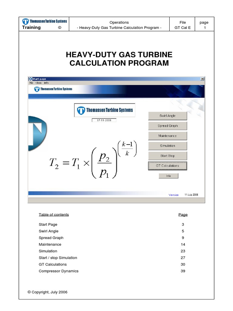 Heavy-Duty Gas Turbine Calculation Program: Training | PDF | Gas ...