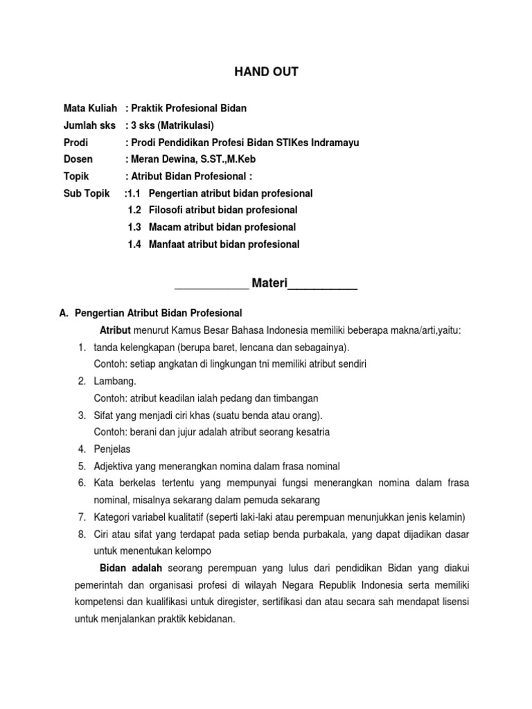 HAND OUT Atribut Profesional Bidan | PDF