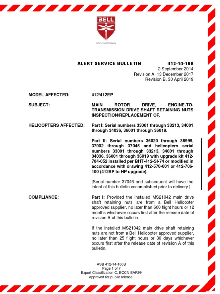 ASB 412-14-160B Page 1 of 7 Export Classification C, ECCN EAR99 ...