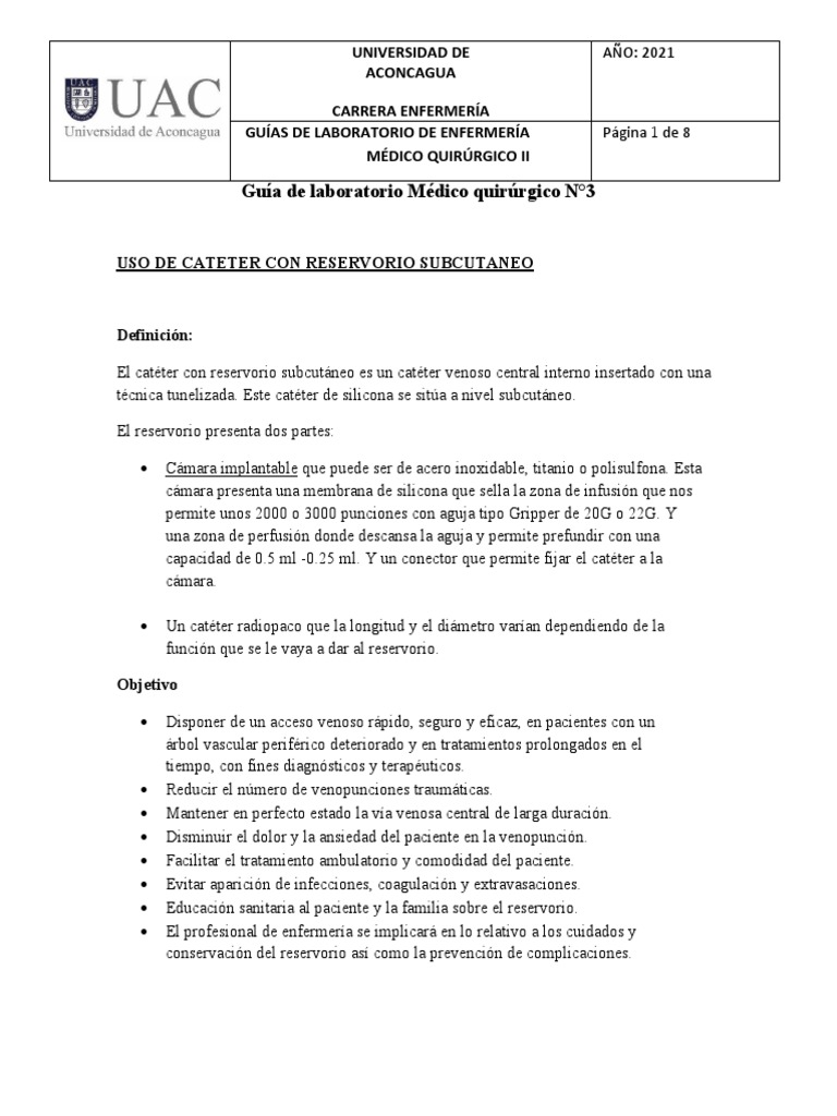 3.0. - Catéter Con Reservorio Súbcutáneo | PDF | Terapia intravenosa ...