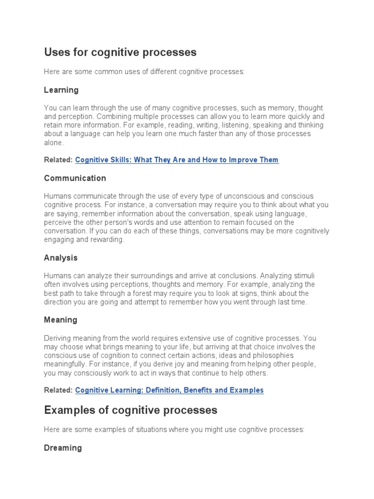 Uses For Cognitive Processes | PDF | Cognition | Dream
