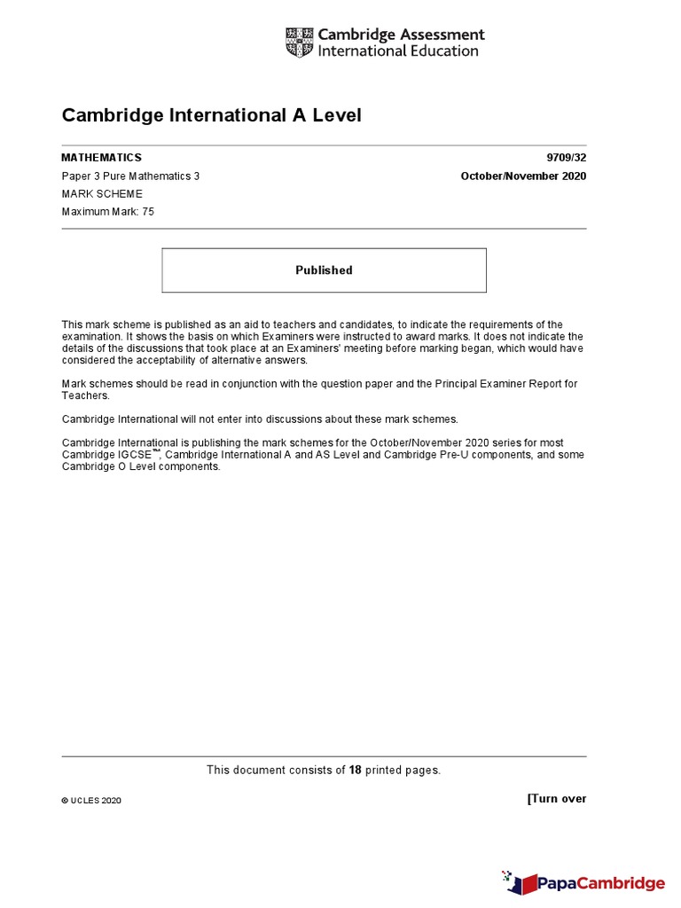 Cambridge International A Level: Mathematics 9709/32 October/November ...