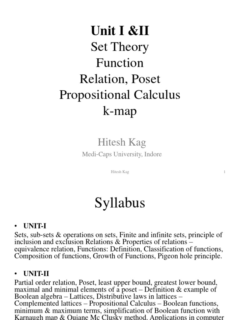 Unit I and II Discrete Math Before Lattice | PDF | Function ...