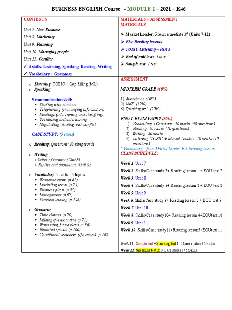 Business English Course Module 2 Overview | PDF | Learning | Cognition