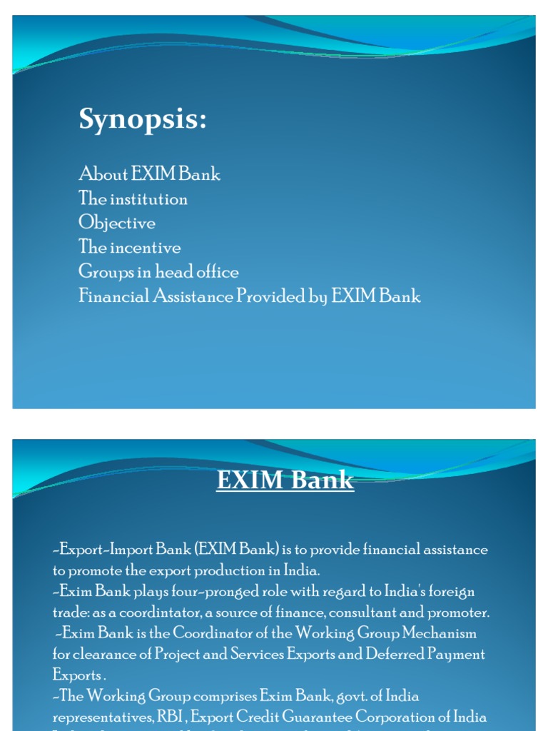 About EXIM Bank The Institution Objective The Incentive Groups in Head ...