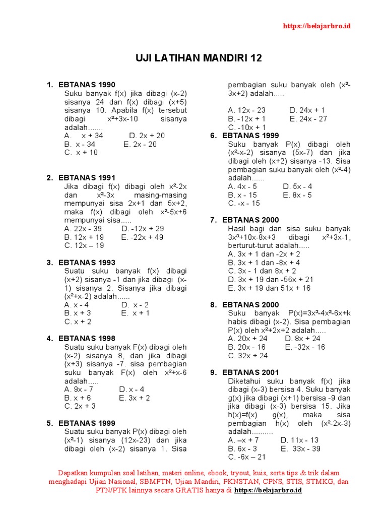 Latihan Soal Suku Banyak | PDF