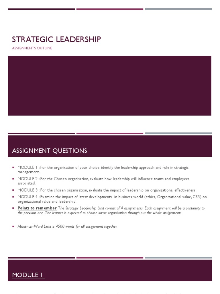 Strategic Leadership: Assignments Outline | Pdf | Leadership | Leadership