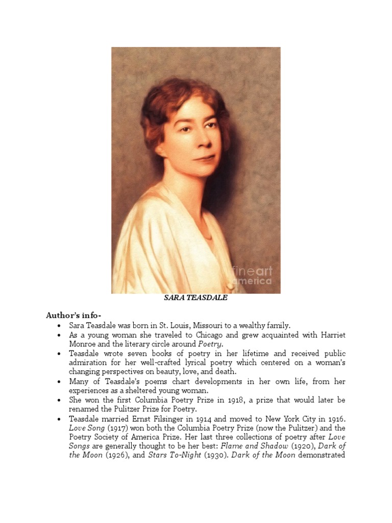 Sara Teasdale: Poet of Memory and Loss | PDF | Ben Jonson