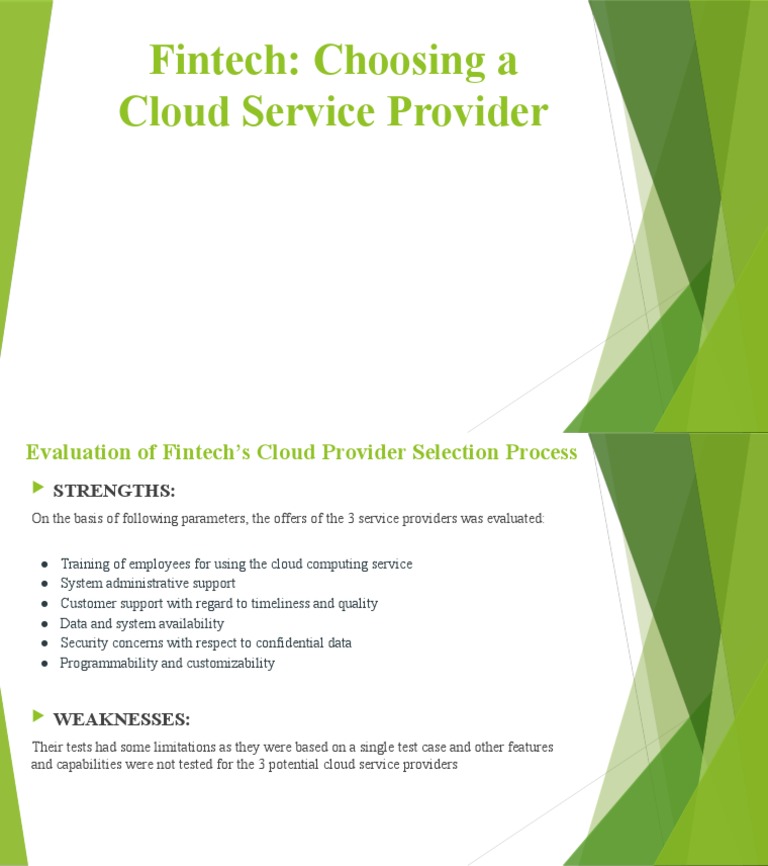 Fintech: Choosing A Cloud Service Provider | PDF
