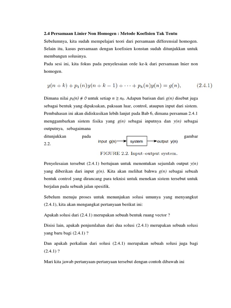 Persamaan Linier Non Homogen Dengan Metode Koefisien Tak Tentu | PDF