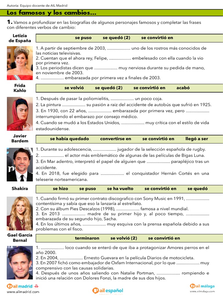 Actividad Verbos de Cambio Espanol Nivel b2 | PDF