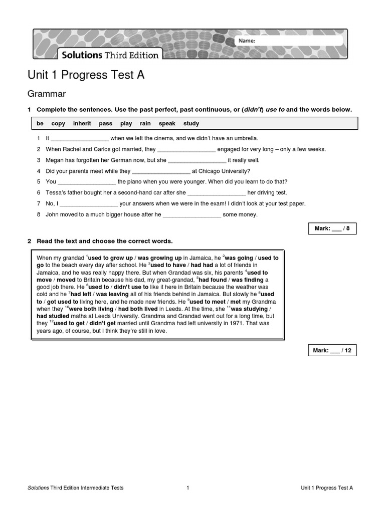 Unit 1 Progress Test A: Grammar | PDF