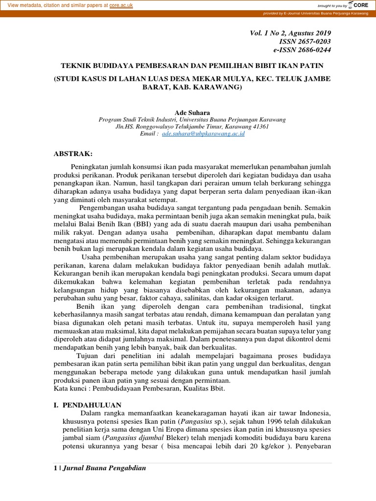 TEKNIK BUDIDAYA PEMBESARAN DAN PEMILIHAN BIBIT IKAN PATIN | PDF