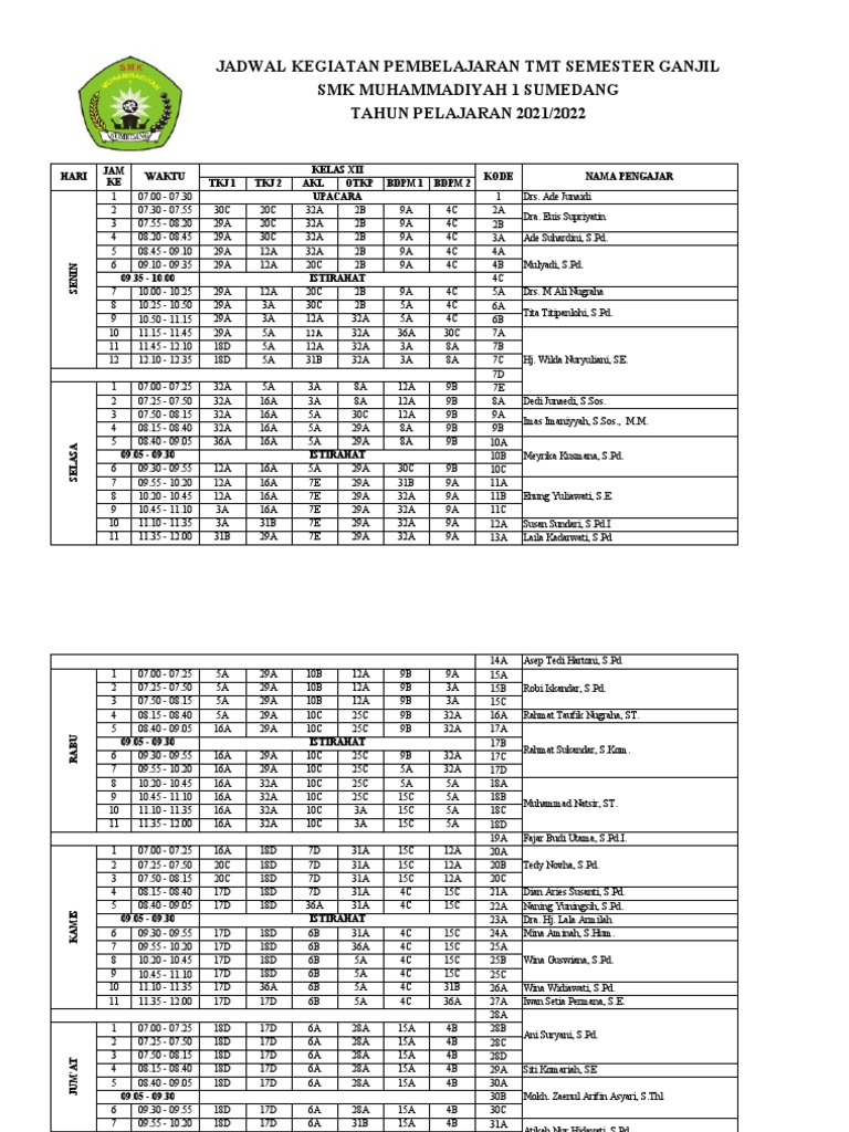 Jadwal KLS Xii 181021 | PDF