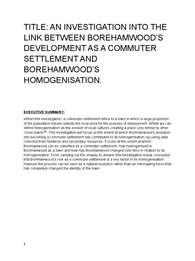 Title: An Investigation Into The Link Between Borehamwood'S Development ...
