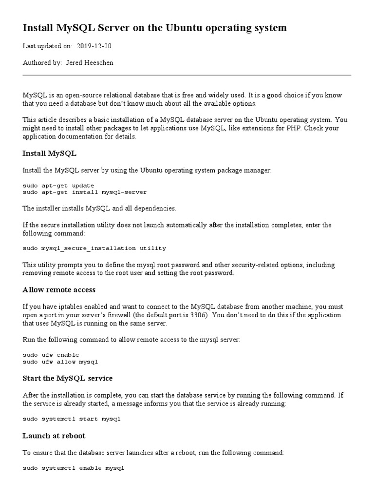 Install MySQL Server On The Ubuntu Operating System | PDF | Databases ...