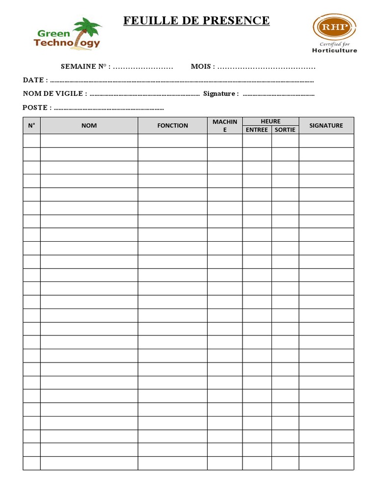 Feuille de Presence | PDF